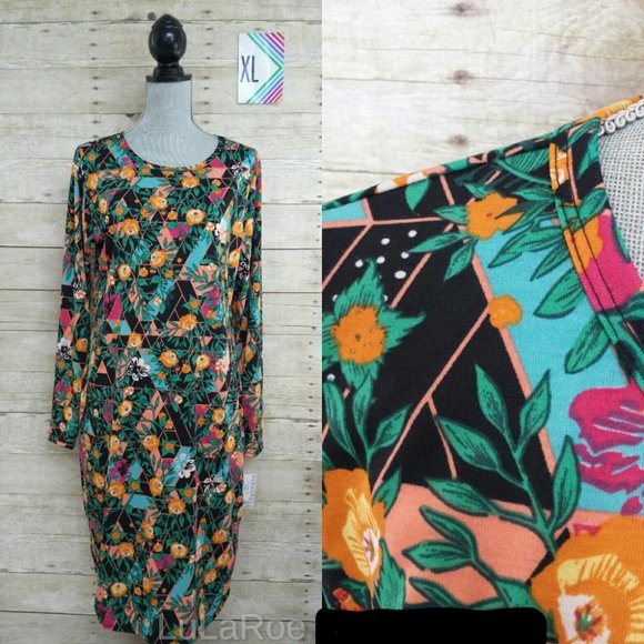 LuLaRoe | Dresses | Nwt Lularoe Xl Debbie Burnt Orange Flowers On Black ...